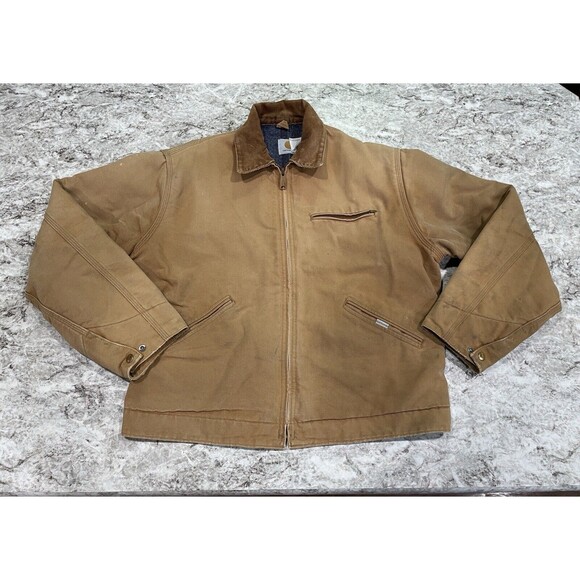 Carhartt | Jackets & Coats | Vtg Carhartt Jacket Mens L Detroit Blanket Lined Faded Trashed Tan ...